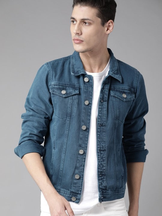 Men Navy Blue Denim Jacket – Stylish Solid Outerwear for Pakistan | HB ...