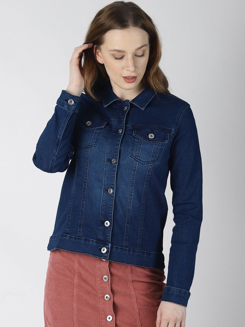 Women Dark Blue Solid Jacket – HB INDUSTRIES